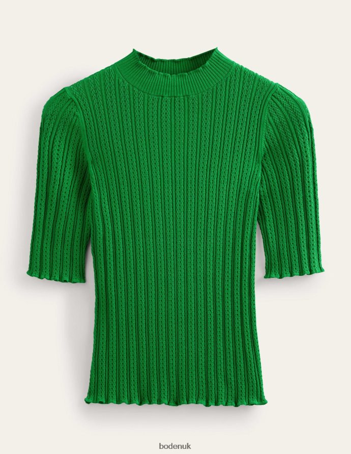 Boden Women Ribbed Pointelle High Neck Top 644HFZ1332 Green Bee ...
